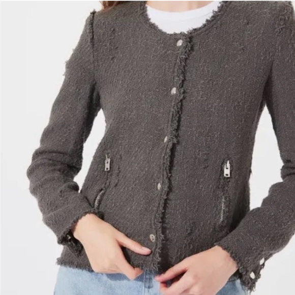 IRO | Jackets & Coats | Iro Jacket Agnette Moto Zip Up In Tweed Grey ...